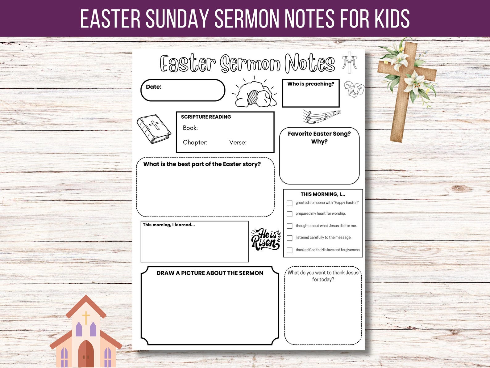 Easter Sermon Notes for Kids: Printable Church Worship Guide (PDF) - Etsy