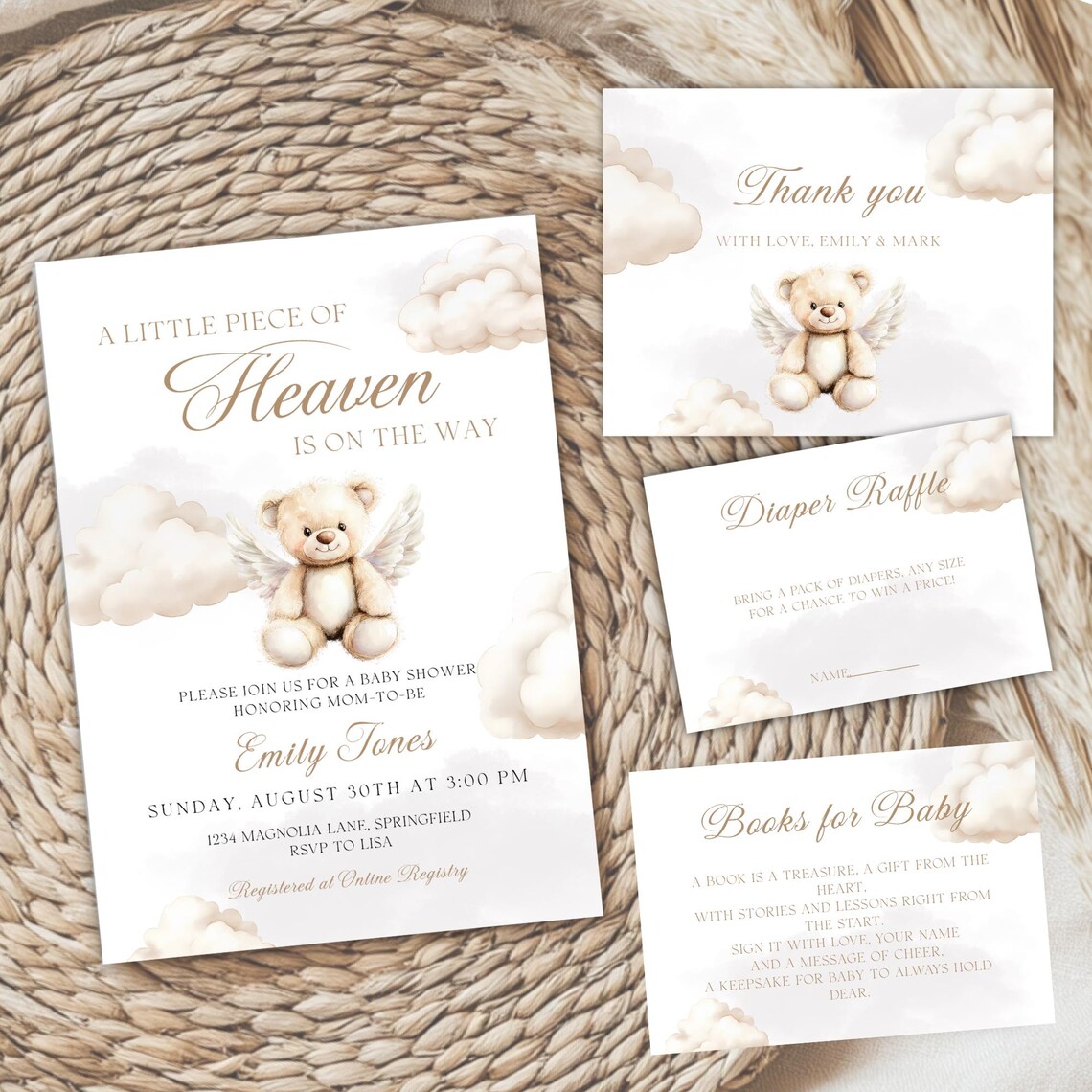 Heaven Sent Baby Shower Invitation Bundle - A Little Piece of Heaven ...