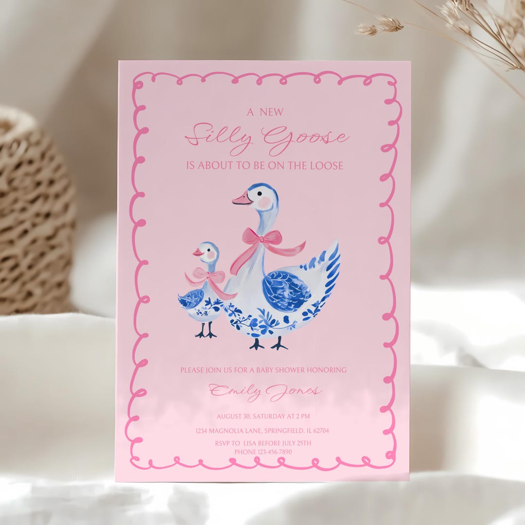 Silly Goose Baby Shower Invitation, Pink Baby Shower Invite Printable ...