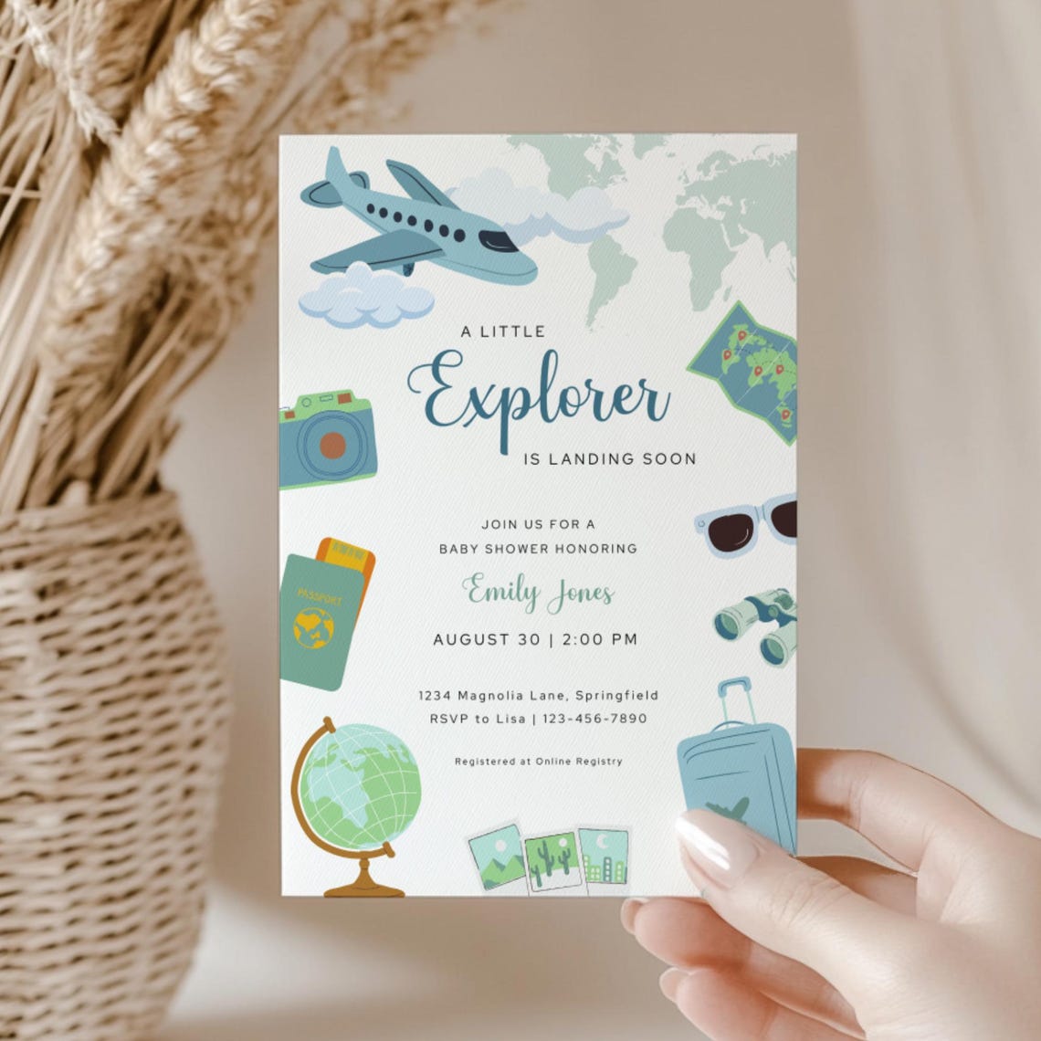 Little Explorer Landing Soon Baby Shower Invitation - Travel Adventure ...