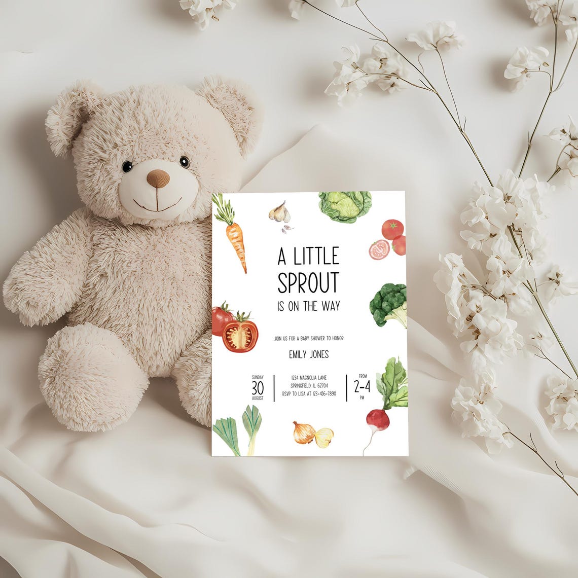Little Sprout Baby Shower Invitation, Vegetable Garden Theme (digital ...