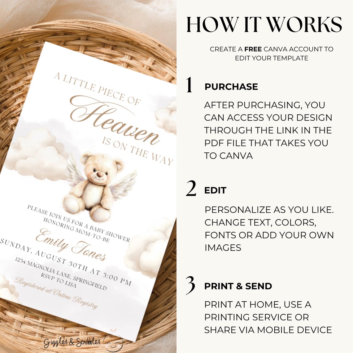 Heaven Sent Baby Shower Invitation Bundle - A Little Piece of Heaven ...