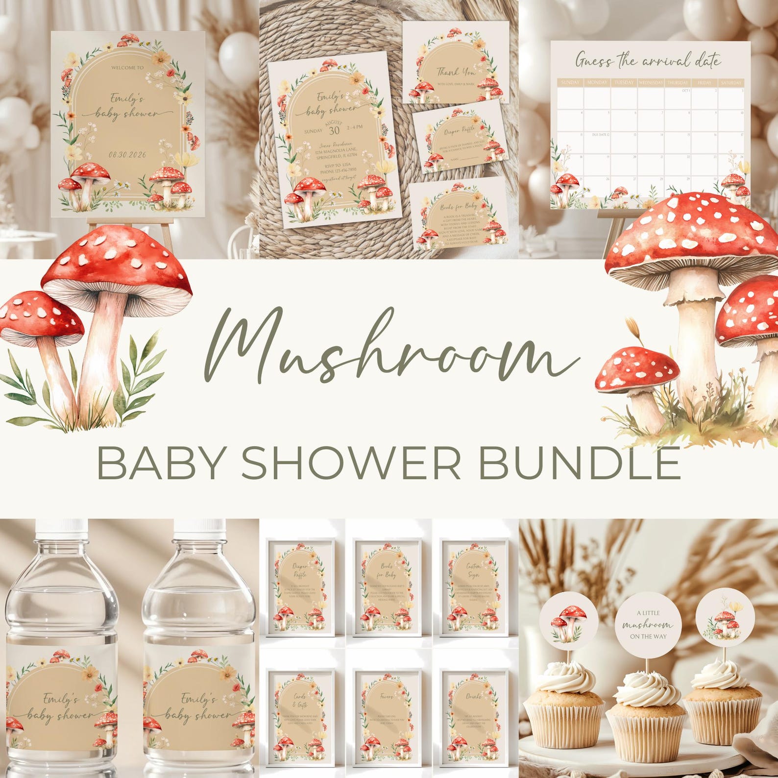 Mushroom Baby Shower Bundle: Little Fungi, Wildflower Garden (editable ...