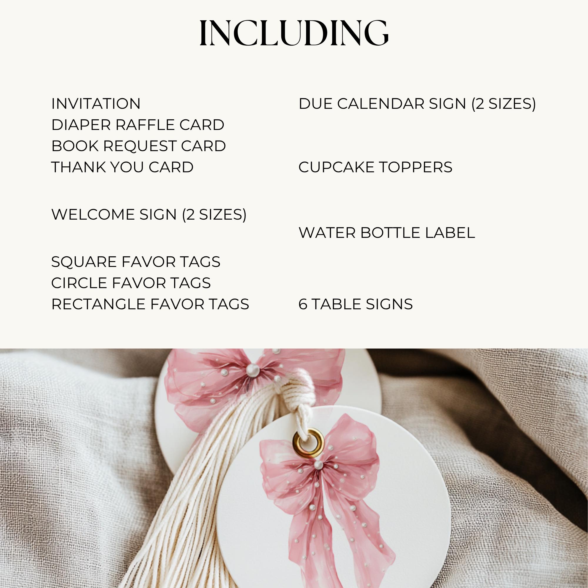 Pink Bow Baby Shower Bundle - Bows and Pearls Baby Shower Bundle ...
