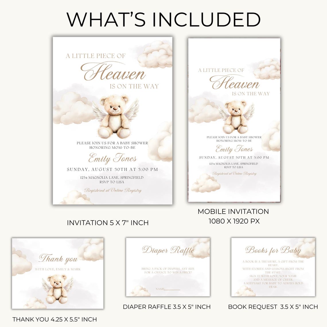 Heaven Sent Baby Shower Invitation Bundle - A Little Piece of Heaven ...