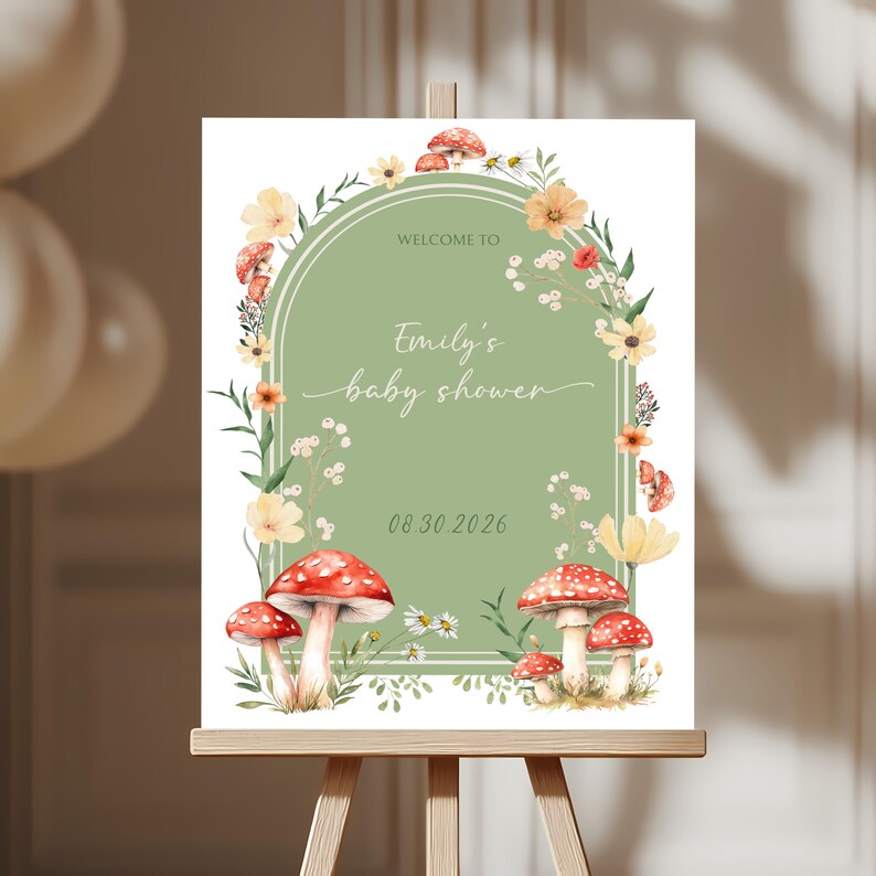 Mushroom Baby Shower Decor Bundle – Fungi Wildflower Theme (editable ...