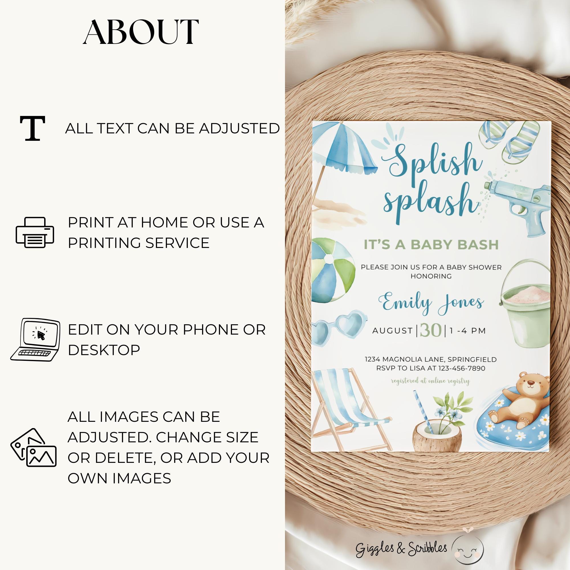 Splish Splash Baby Shower Bundle - Pool Baby Shower Decor - Splish ...