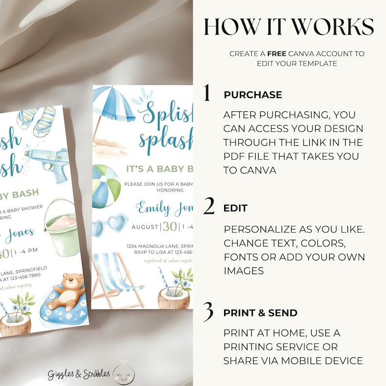 Splish Splash Baby Shower Invitation - Pool Baby Shower Invite - Splish ...