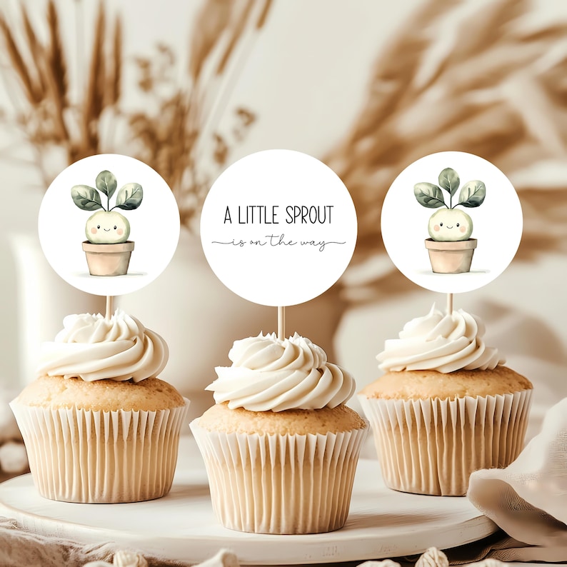 A Little Sprout is on the Way Baby Shower Cupcake Toppers, Printable ...