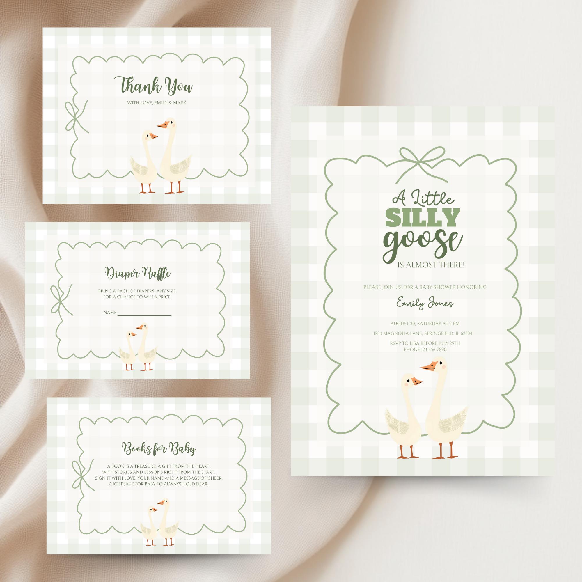 Silly Goose Baby Shower Invitation Bundle, Green Baby Shower Invite ...
