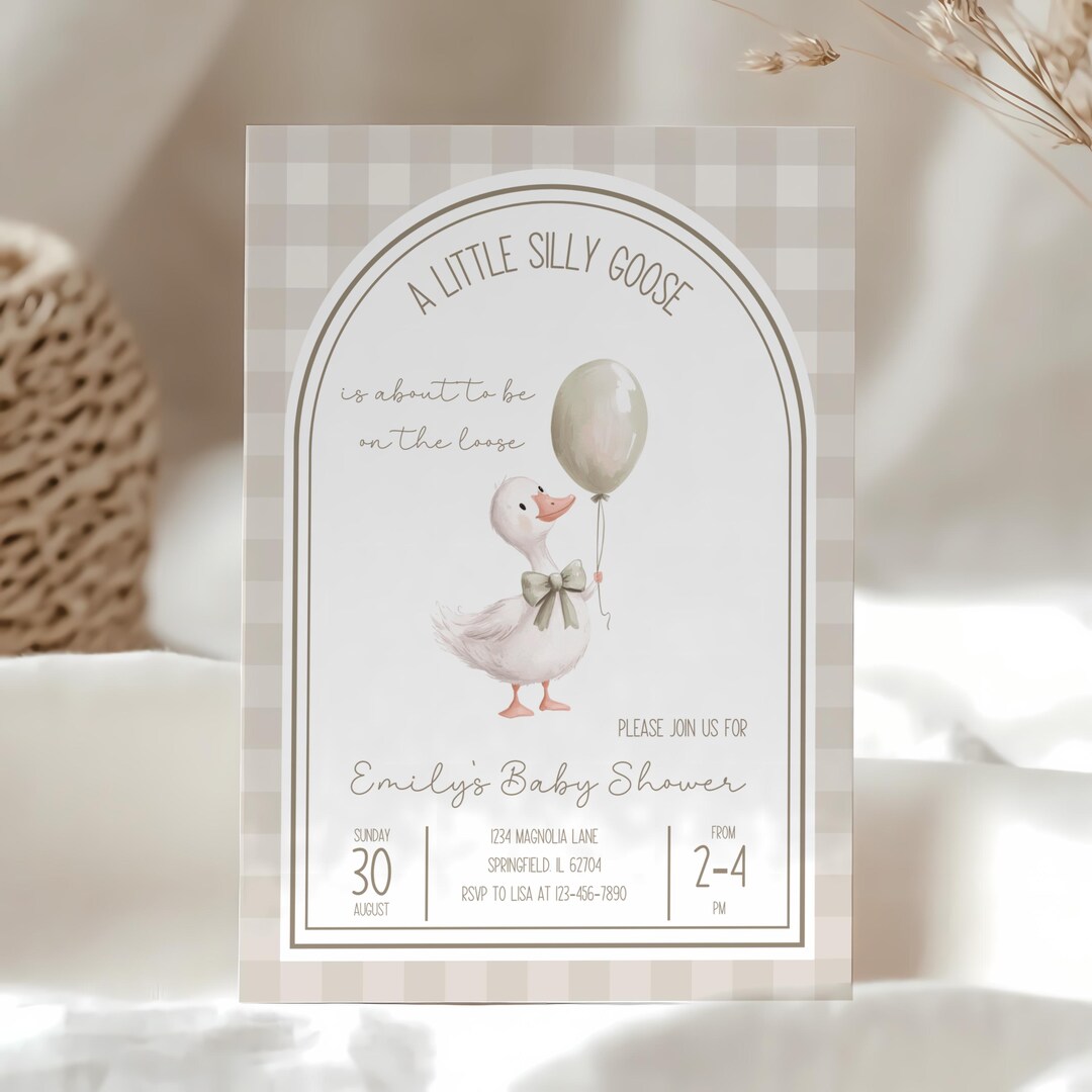 Beige Silly Goose Baby Shower Invitation, Printable Beige Baby Shower ...