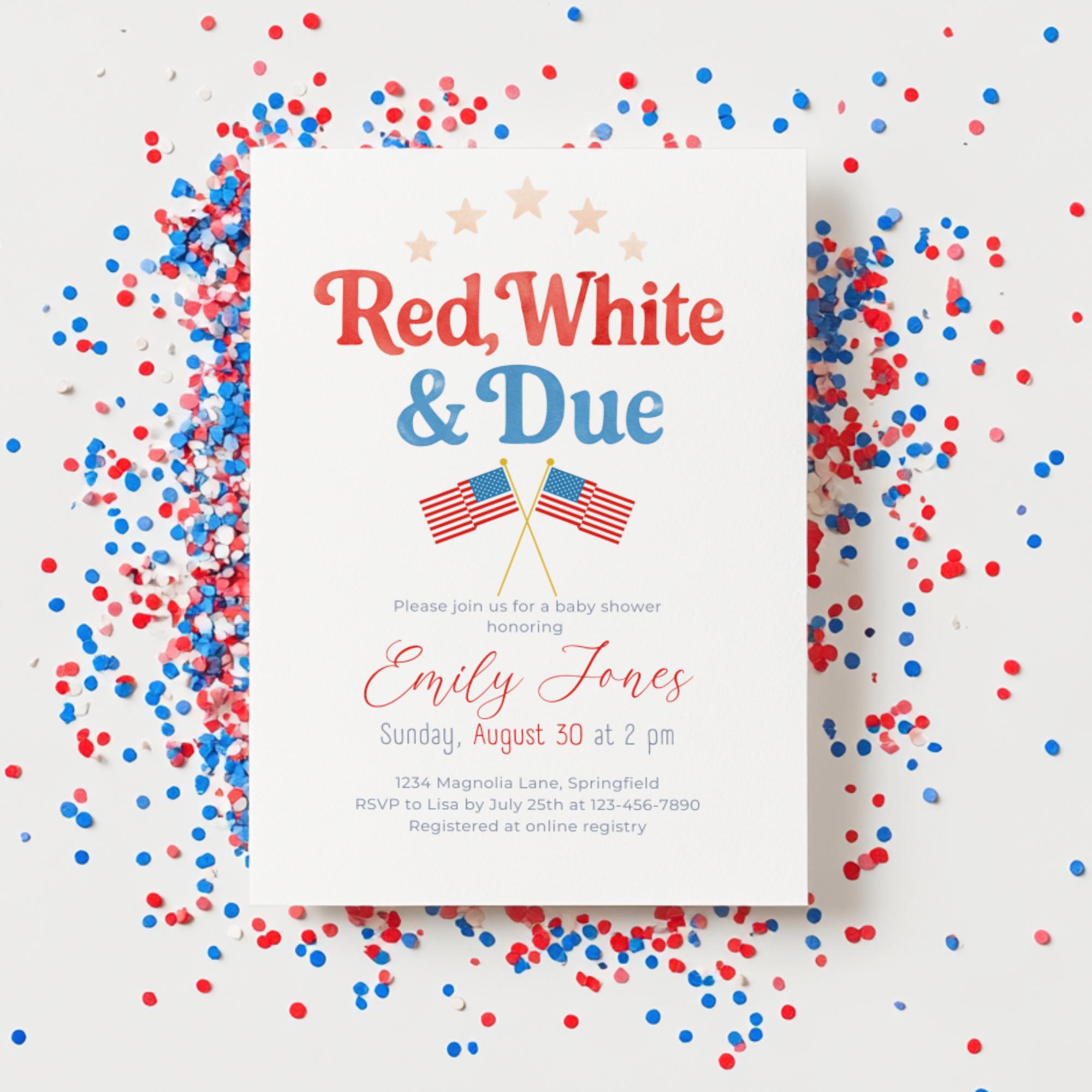 Red White and Due Baby Shower Invitation - 4th of July Baby Shower ...