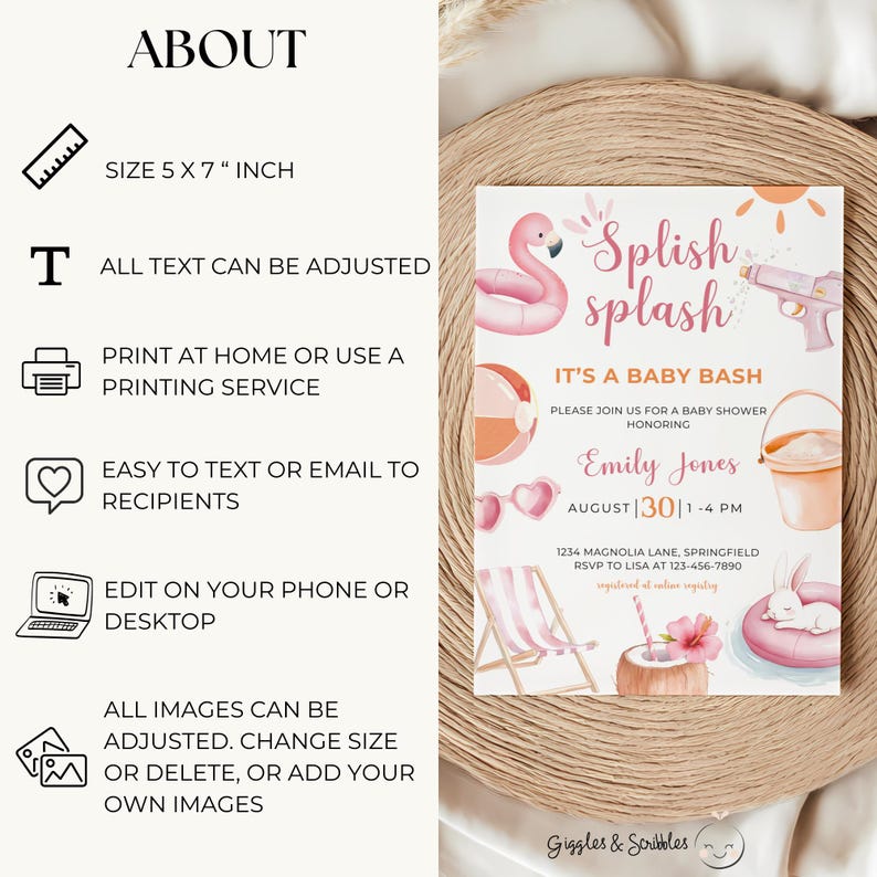 Splish Splash Baby Shower Invitation - Pool Party Theme - Girl Summer ...