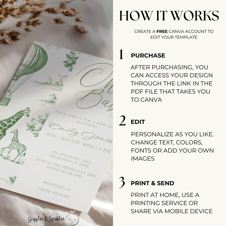 Toile Safari Baby Shower Invitation Sage Green, Safari Animal Baby Boy ...