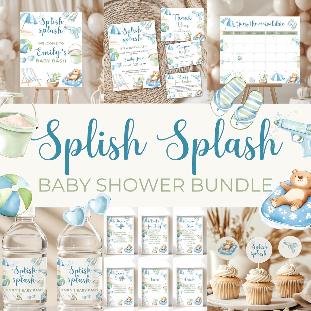 Splish Splash Baby Shower Bundle - Pool Baby Shower Decor - Splish ...