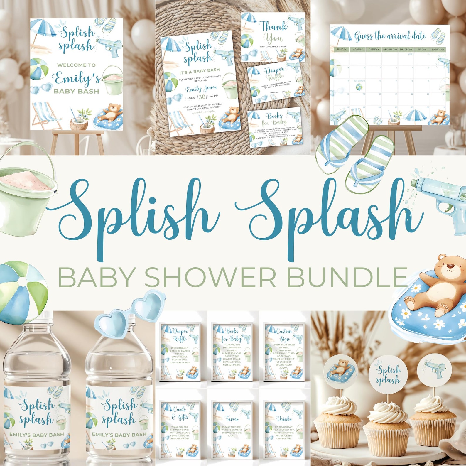 Splish Splash Baby Shower Bundle - Pool Baby Shower Decor - Splish ...