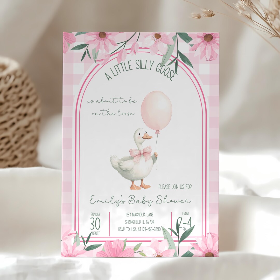 Silly Goose Baby Shower Invitation, Pink Baby Shower Invite Printable, Mother Goose Baby Shower ...