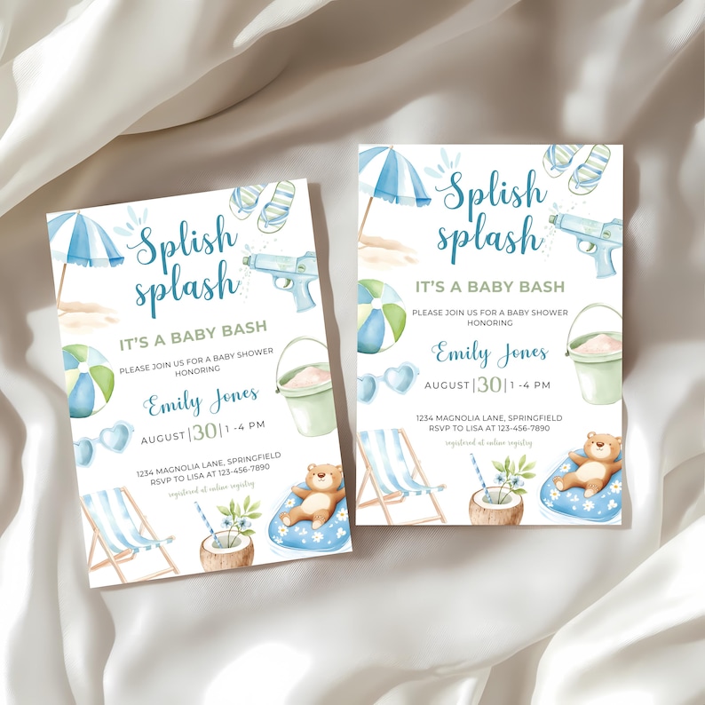 Splish Splash Baby Shower Invitation - Pool Baby Shower Invite - Splish ...