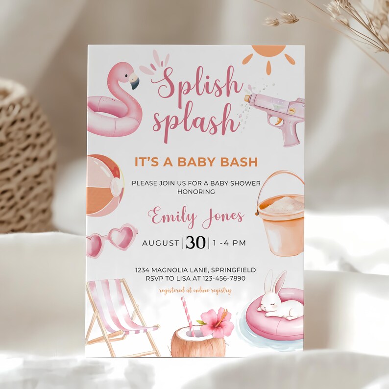 Splish Splash Baby Shower Invitation - Pool Party Theme - Girl Summer ...