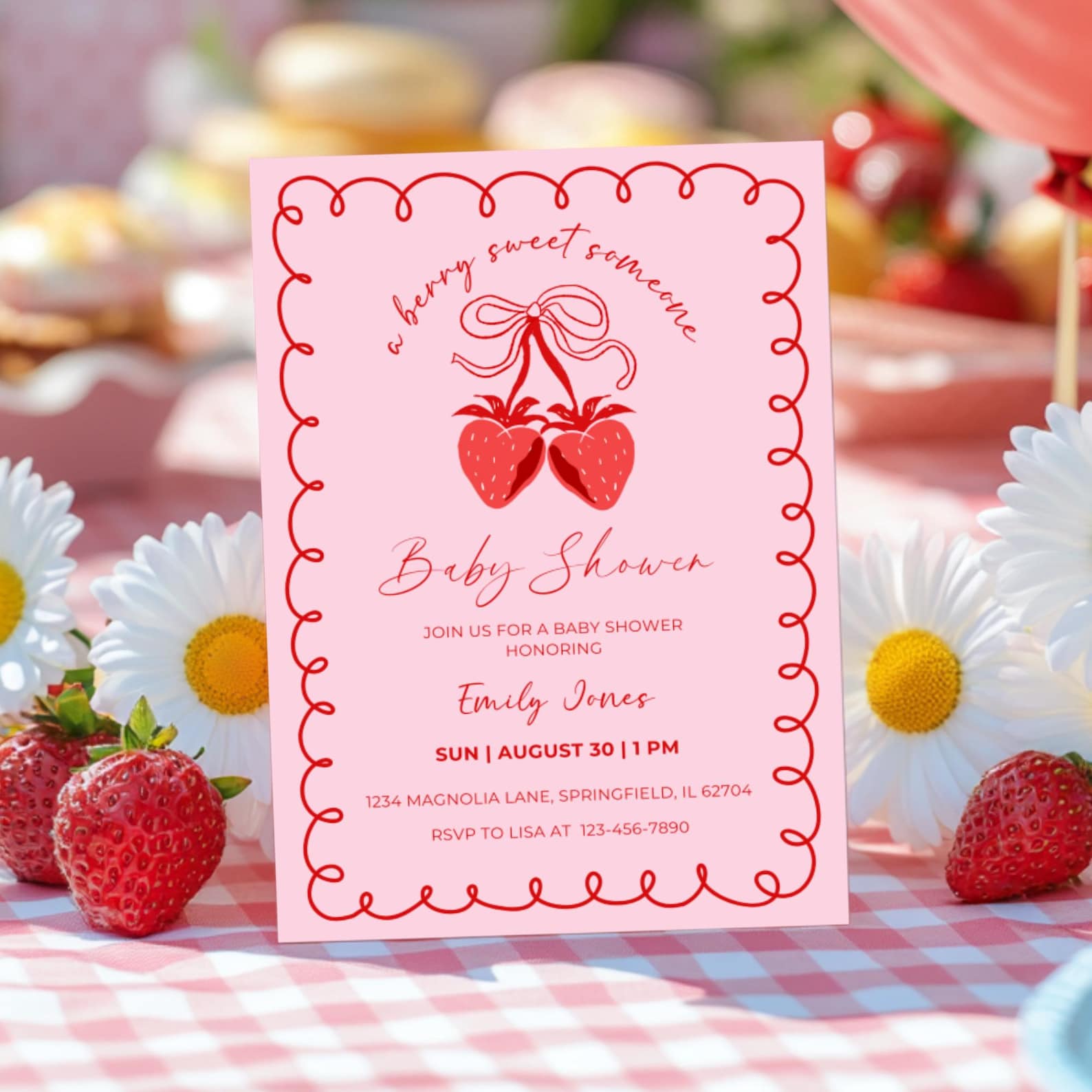 Strawberry Baby Shower Invitation, Editable Berry Sweet Baby Shower ...