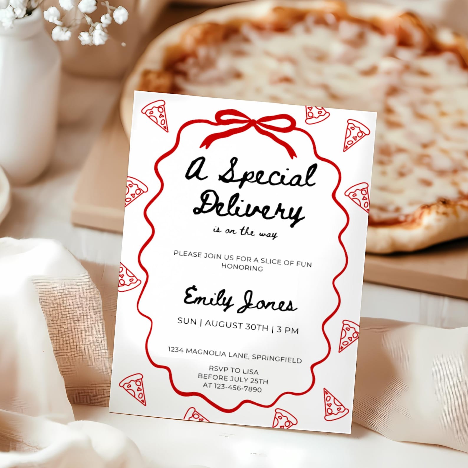 Special Delivery Baby Shower Invitation, Italian Pizza Baby Shower Invite, Editable Pizza and ...