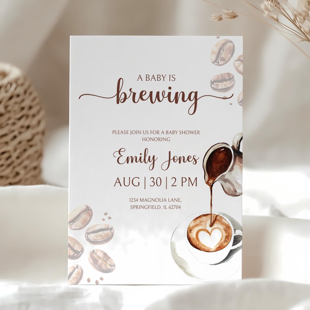 Coffee Bean Baby Shower Invitation, Editable A Baby is Brewing Coffee ...