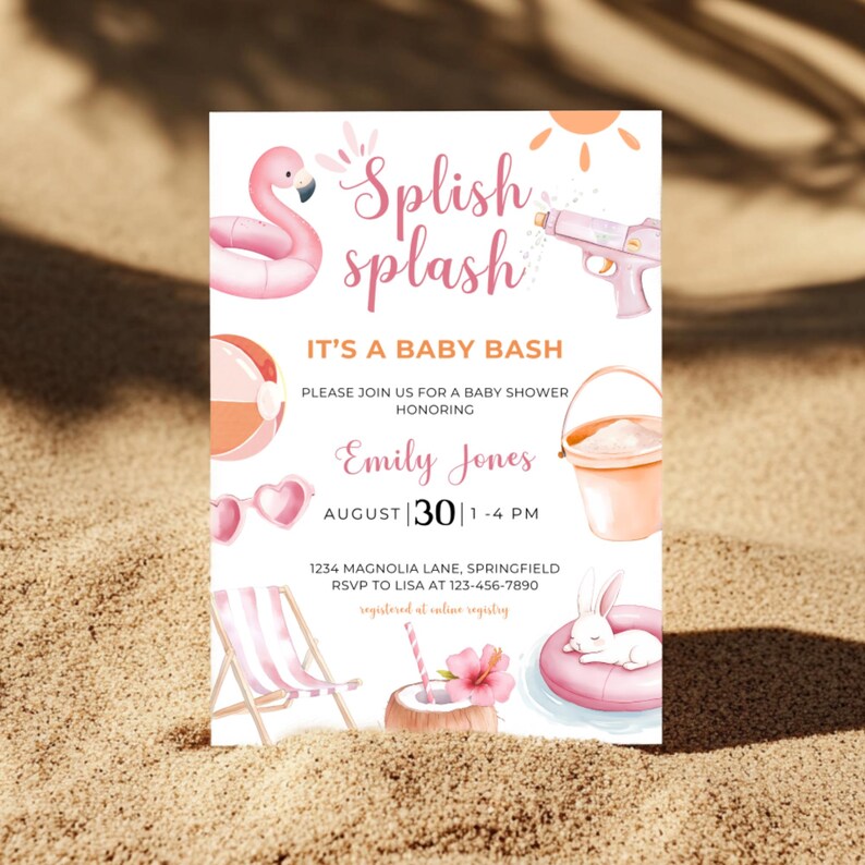 Splish Splash Baby Shower Invitation - Pool Party Theme - Girl Summer ...