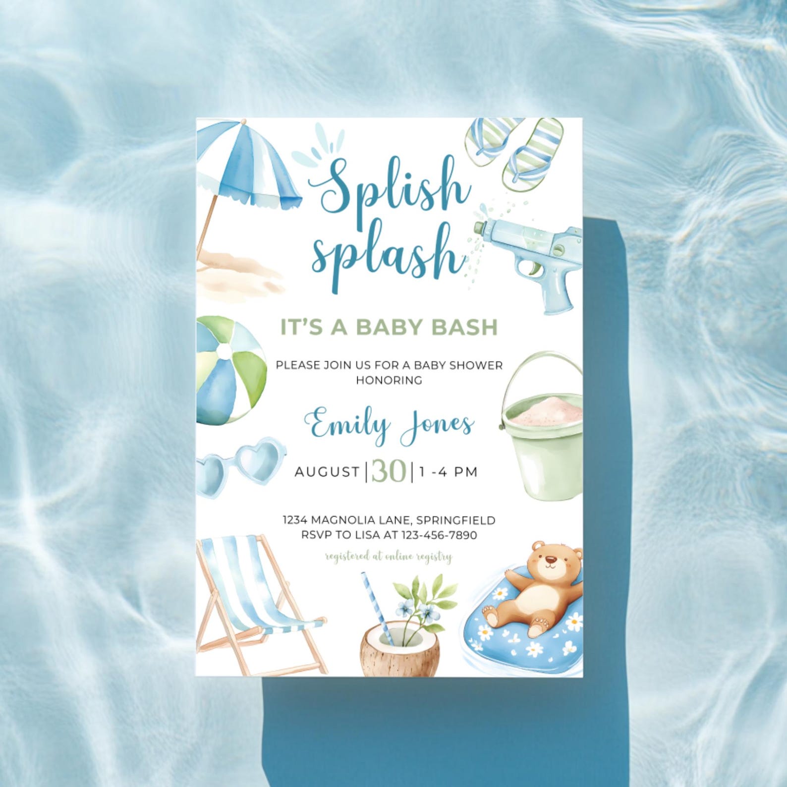 Splish Splash Baby Shower Invitation - Pool Baby Shower Invite - Splish ...