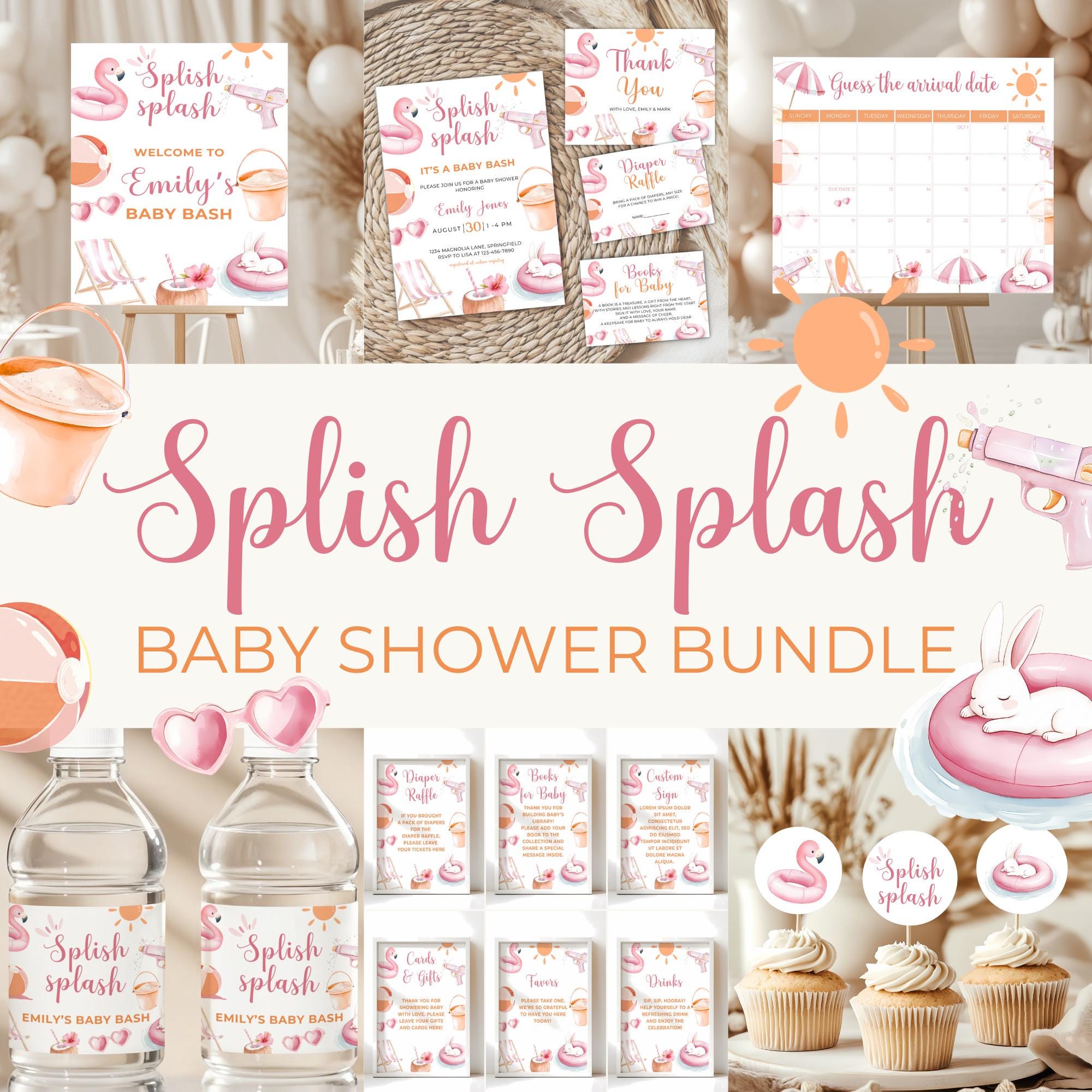 Splish Splash Baby Shower Bundle - Pool Party Baby Shower - Girl Summer ...