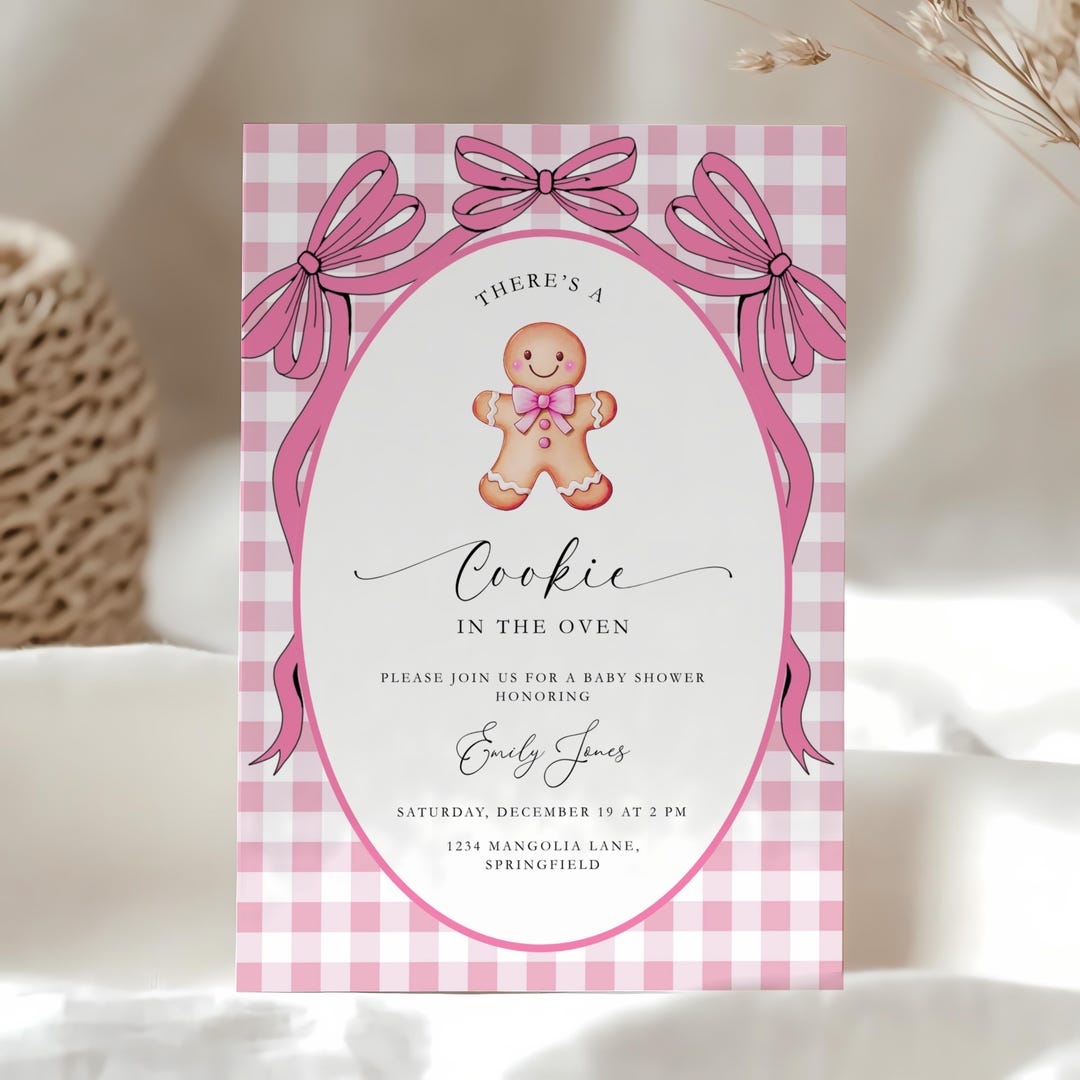 Pink Gingerbread Cookie Baby Shower Invitation - Christmas Baby Shower ...