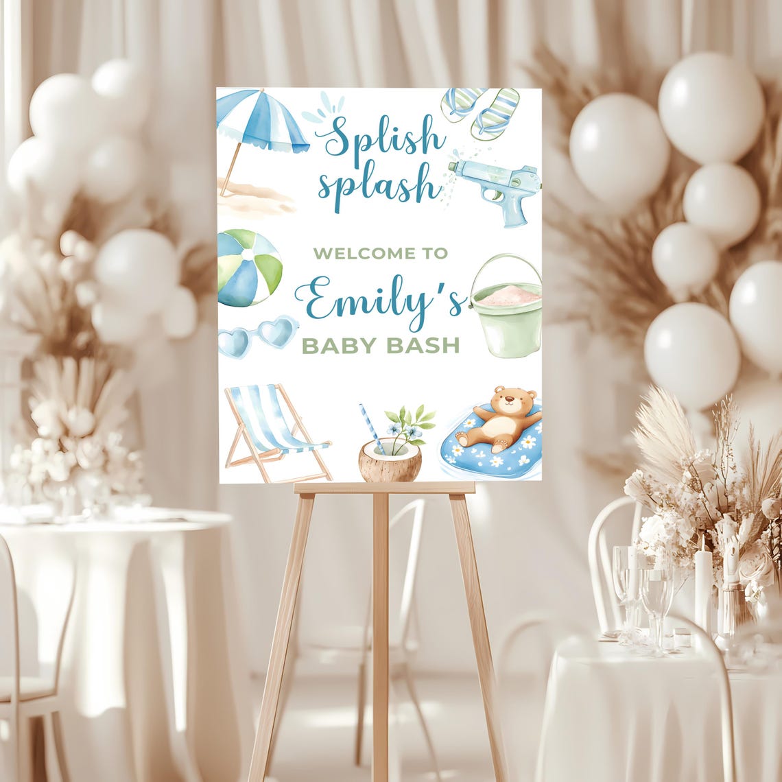 Splish Splash Baby Shower Welcome Sign - Pool Baby Shower Decor ...