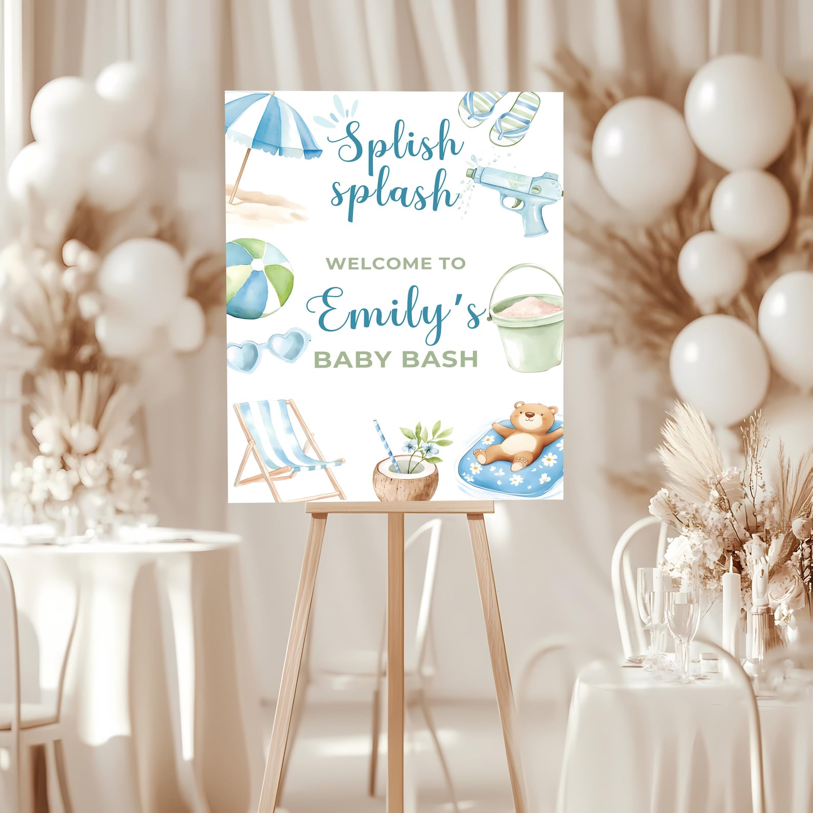Splish Splash Baby Shower Welcome Sign - Pool Baby Shower Decor ...