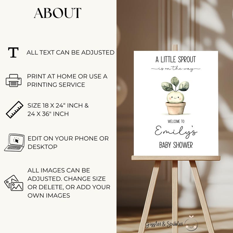 Little Sprout Baby Shower Welcome Sign - Locally Grown Decor - Neutral ...