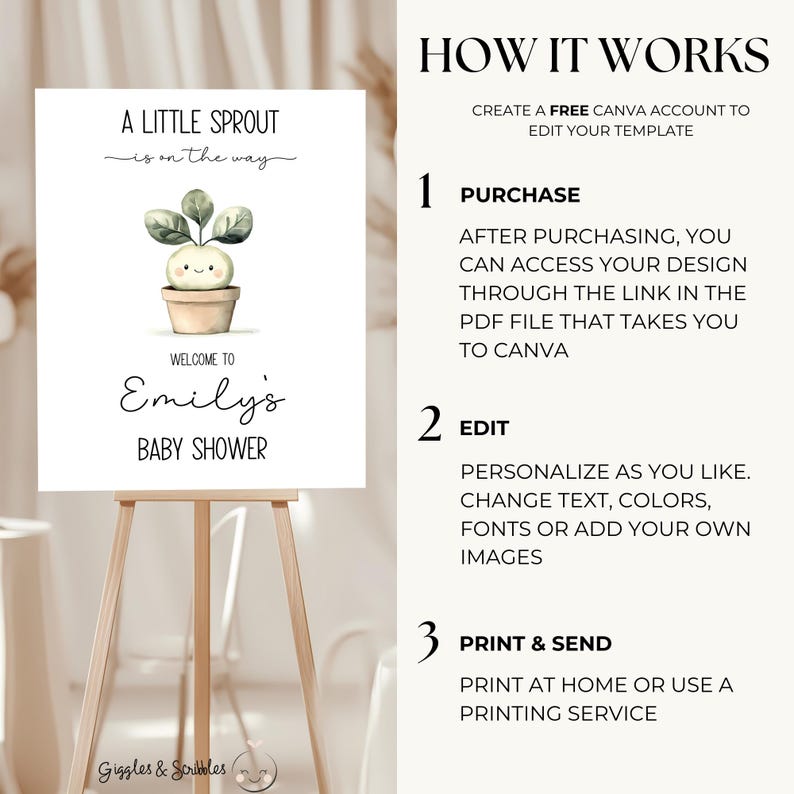 Little Sprout Baby Shower Welcome Sign - Locally Grown Decor - Neutral ...