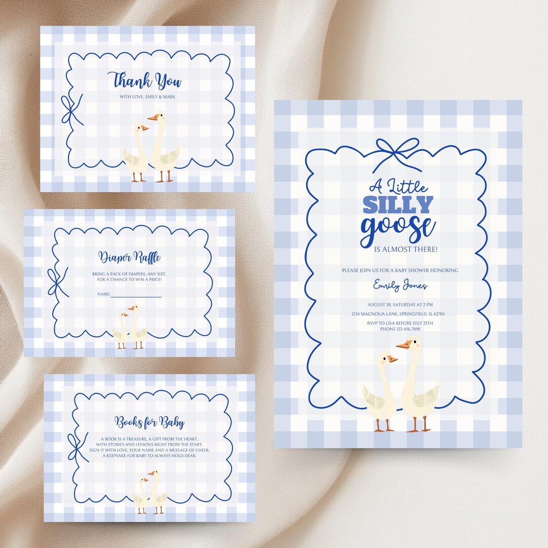 Silly Goose Baby Shower Invitation Bundle, Blue Baby Shower Invite ...