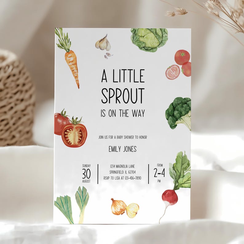 Little Sprout Baby Shower Invitation, Vegetable Garden Theme (digital ...