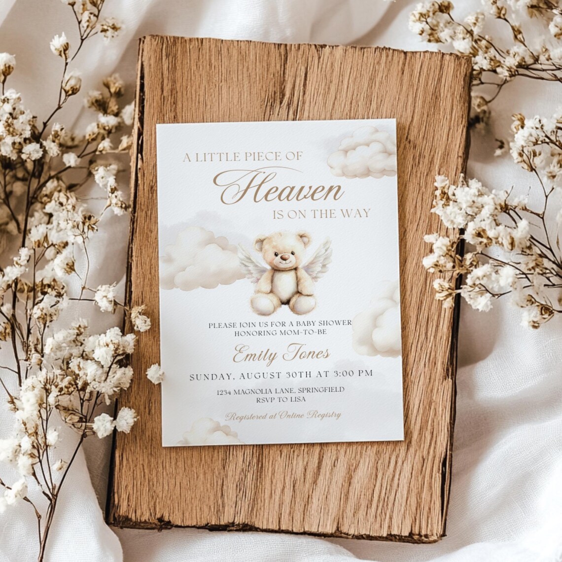 Heaven Sent Baby Shower Invitation Bundle - A Little Piece of Heaven ...