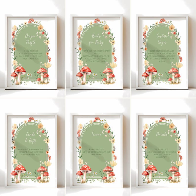 Mushroom Baby Shower Decor Bundle – Fungi Wildflower Theme (editable ...