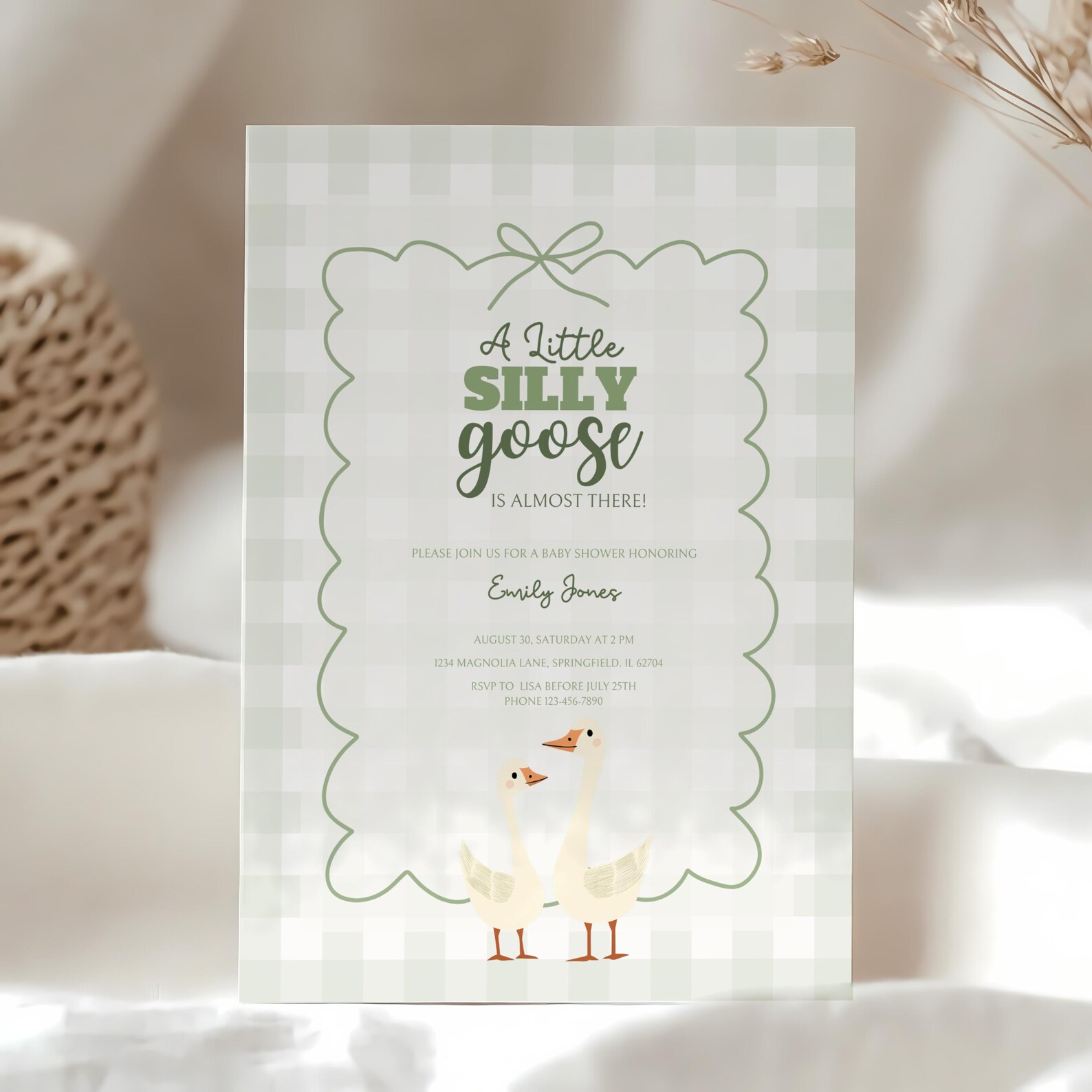 Silly Goose Baby Shower Invitation, Green Baby Shower Invite Printable ...