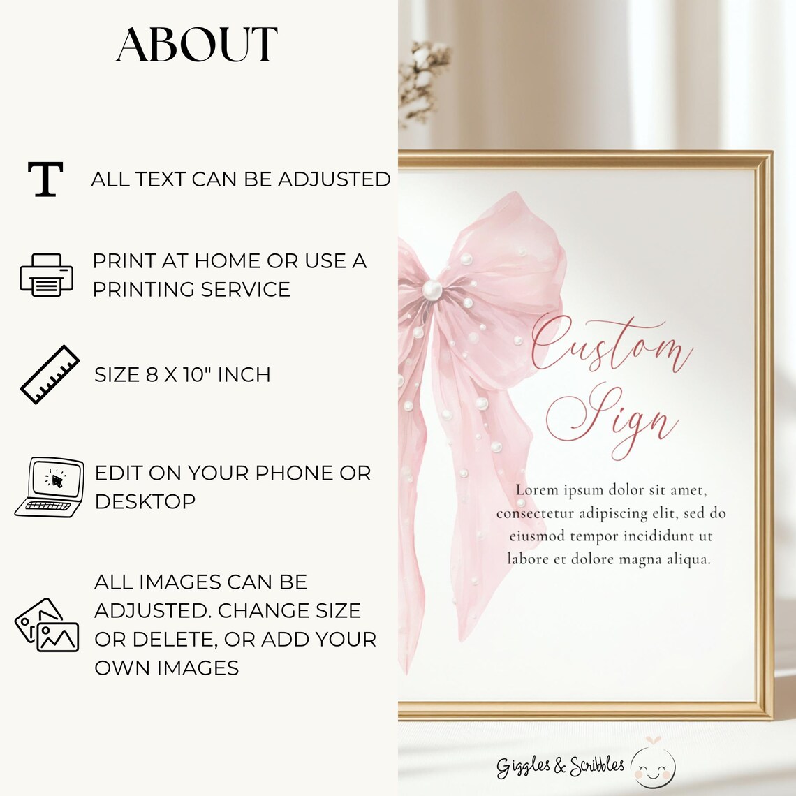 Pink Bow Baby Shower Sign Bundle - Bows and Pearls Baby Shower Table ...