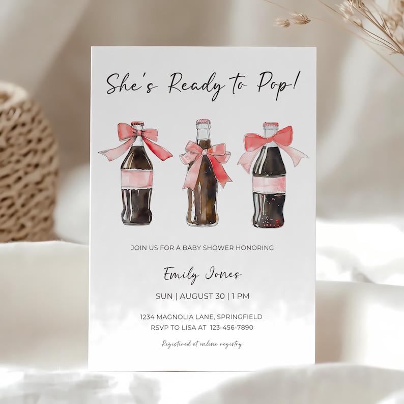 She’s Ready to Pop Baby Shower Invitation - Soda Bottle Theme - Red ...