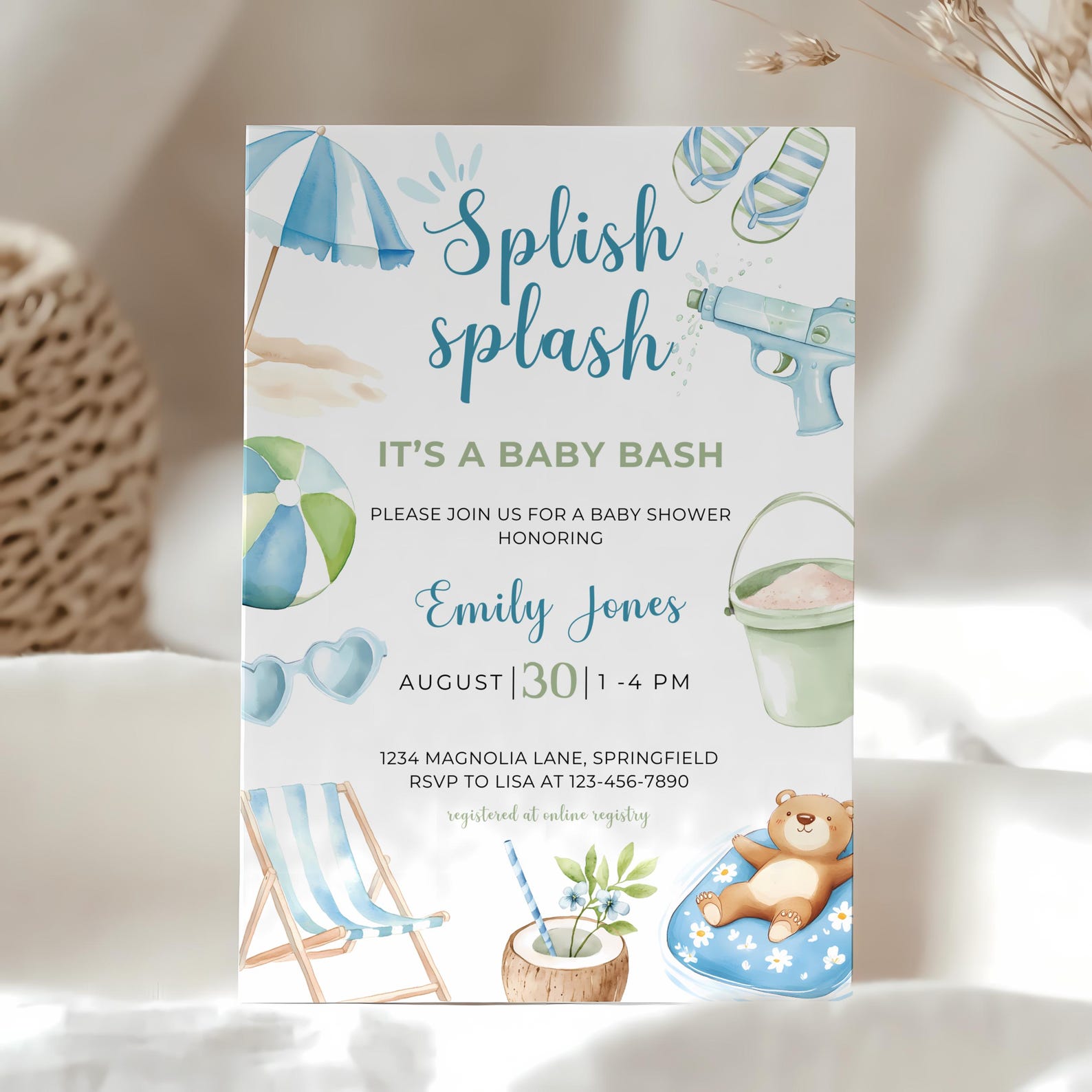 Splish Splash Baby Shower Invitation - Pool Baby Shower Invite - Splish ...