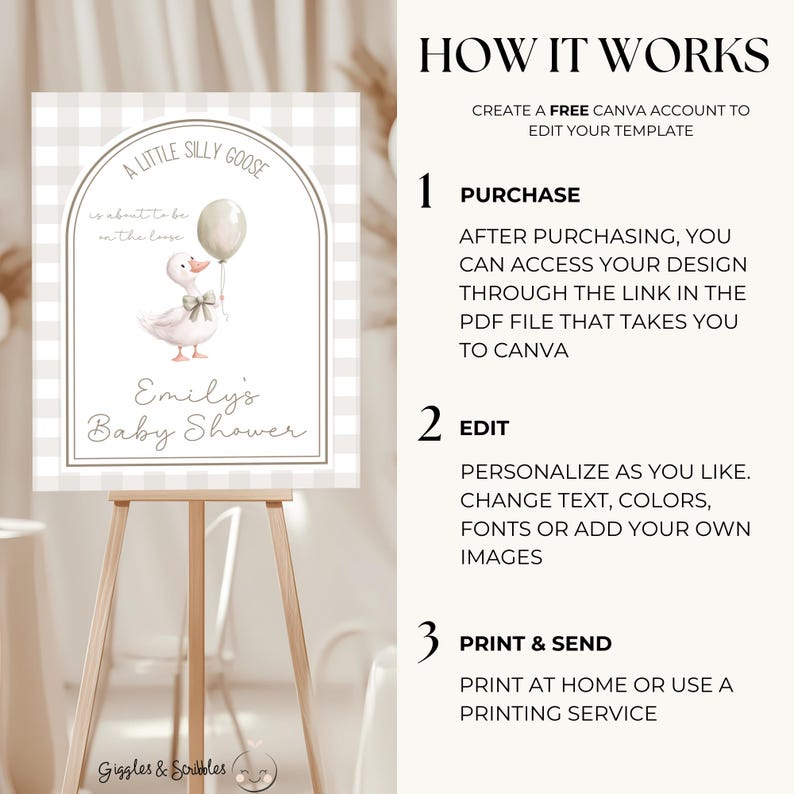 Silly Goose Baby Shower Welcome Sign, Printable Beige Baby Shower ...