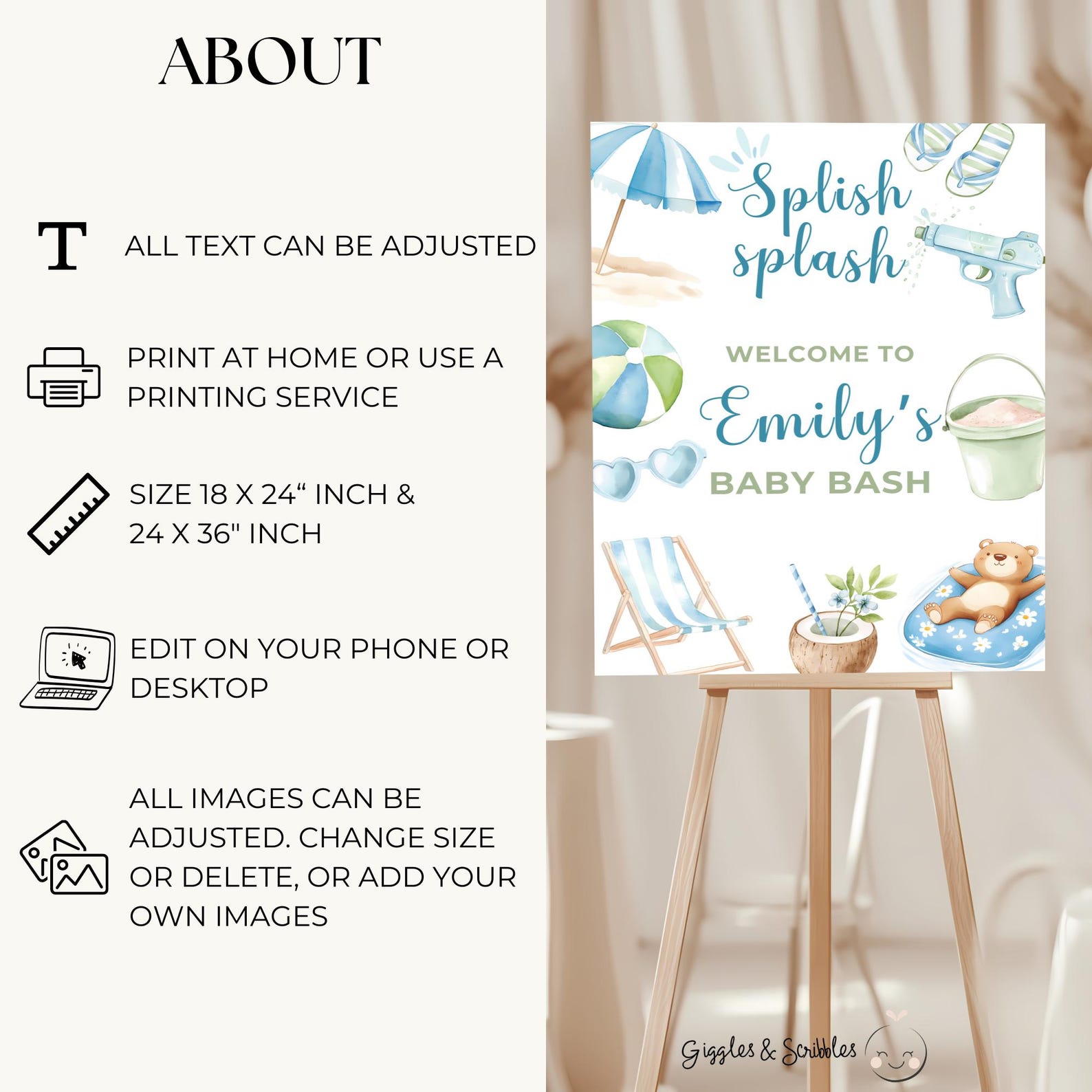 Splish Splash Baby Shower Welcome Sign - Pool Baby Shower Decor ...