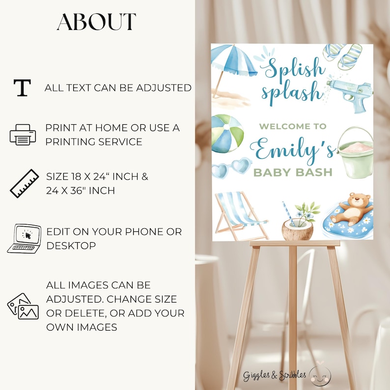 Splish Splash Baby Shower Welcome Sign - Pool Baby Shower Decor ...