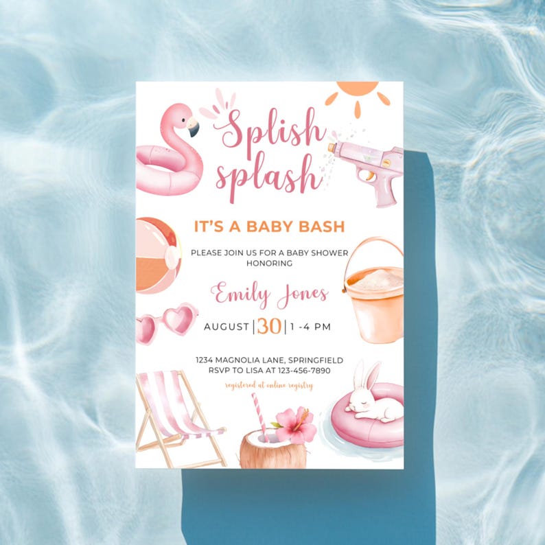 Splish Splash Baby Shower Invitation - Pool Party Theme - Girl Summer ...