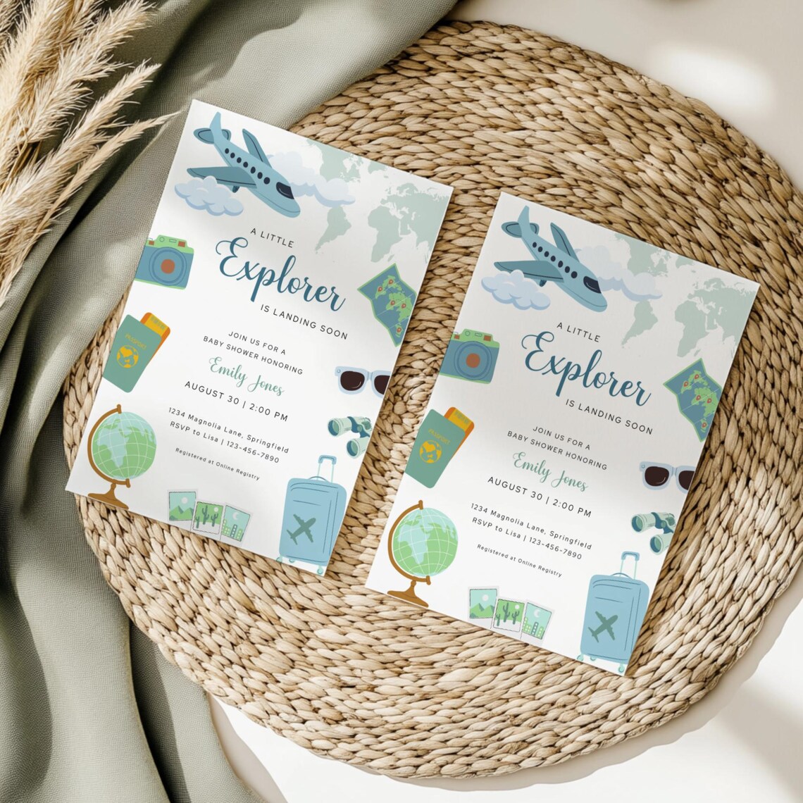 Little Explorer Landing Soon Baby Shower Invitation - Travel Adventure ...