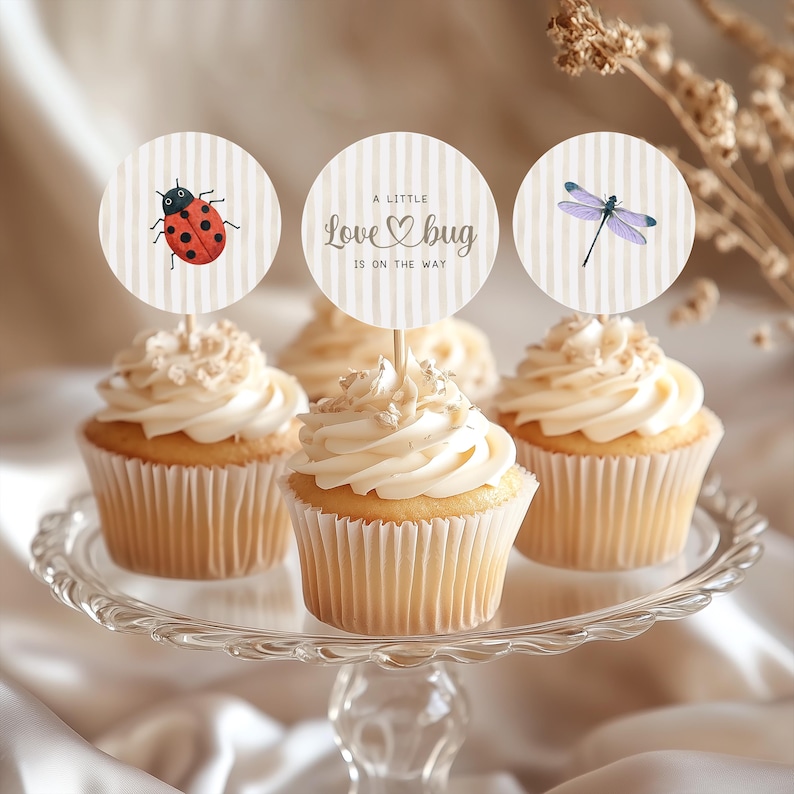 Love Bug Baby Shower Cupcake Toppers With Lady Bug - Printable Bee ...