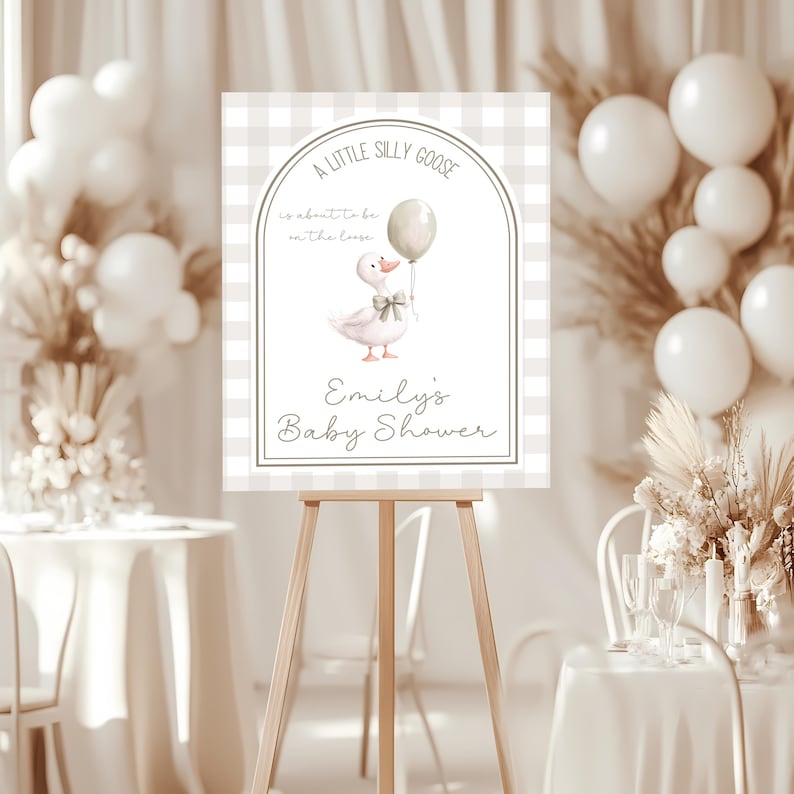 Silly Goose Baby Shower Welcome Sign, Printable Beige Baby Shower ...