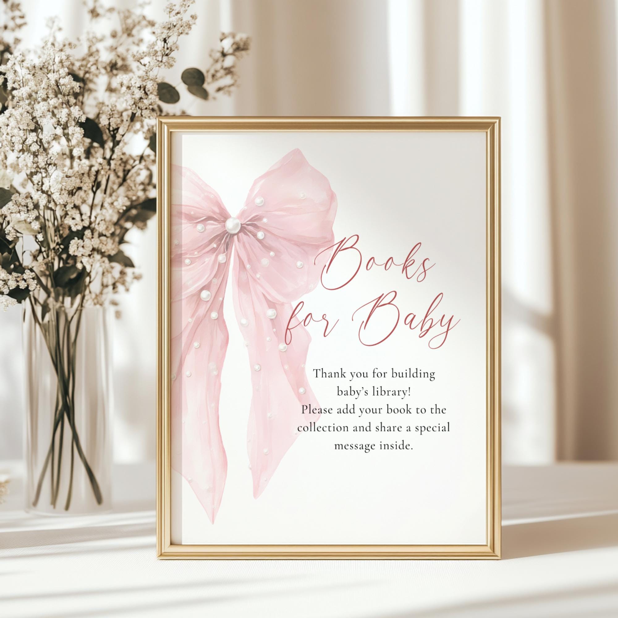 Pink Bow Baby Shower Sign Bundle - Bows and Pearls Baby Shower Table ...